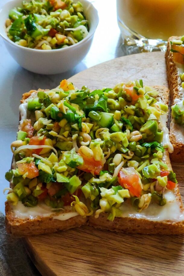 Vegetarian avocado sandwich with sprouts