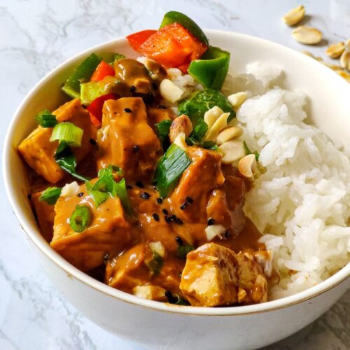 Tofu in peanut sauce or peanut butter tofu- delicious under 30 mins recipe