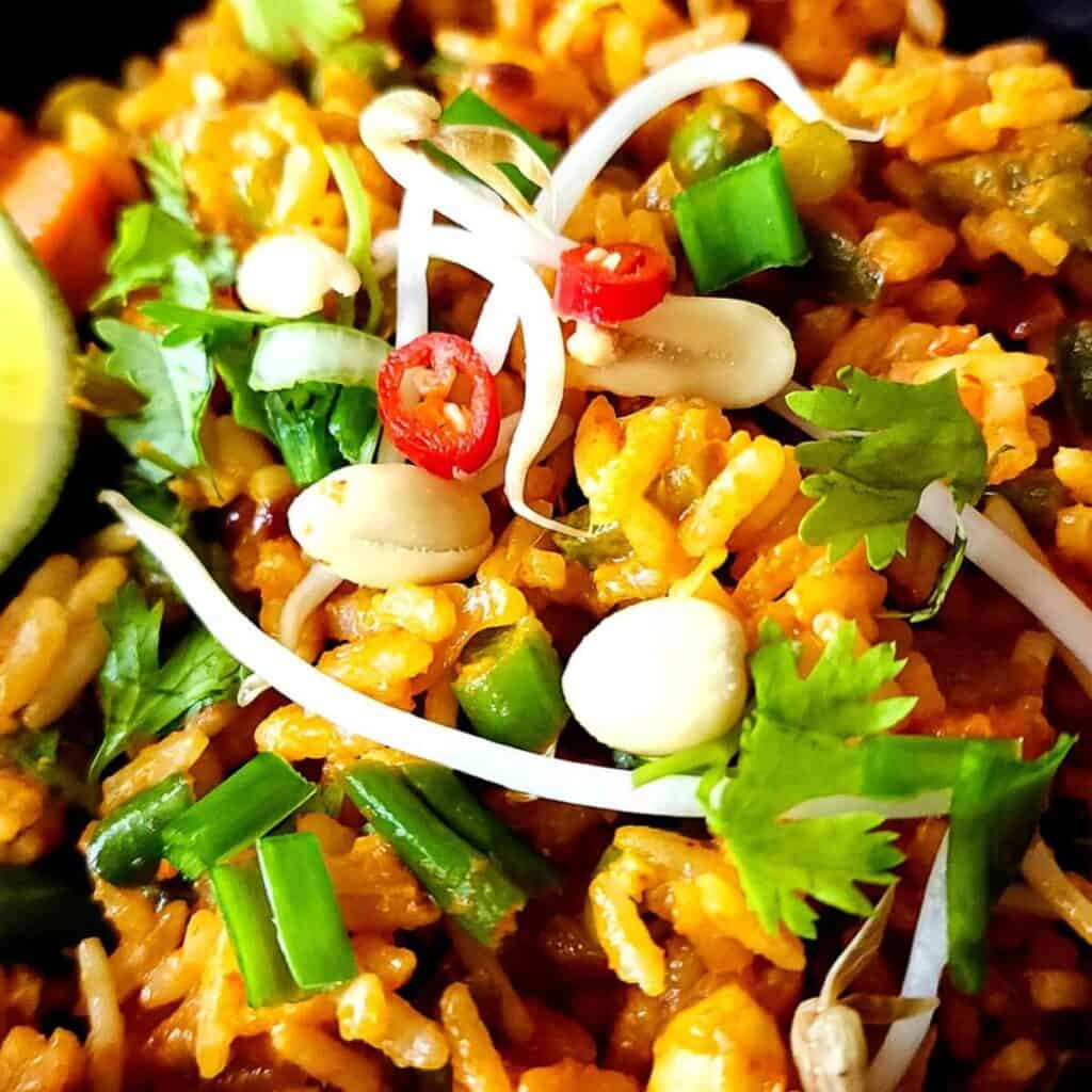 Vegan Thai red curry fried rice with vegetables