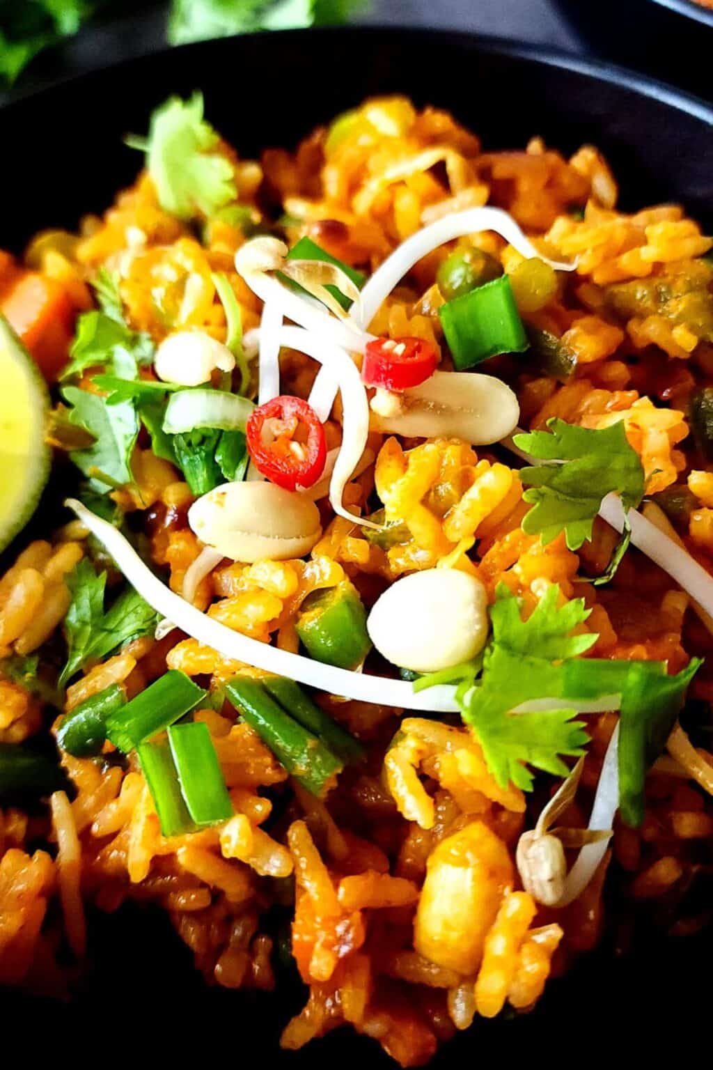 Vegan Thai red curry fried rice with vegetables