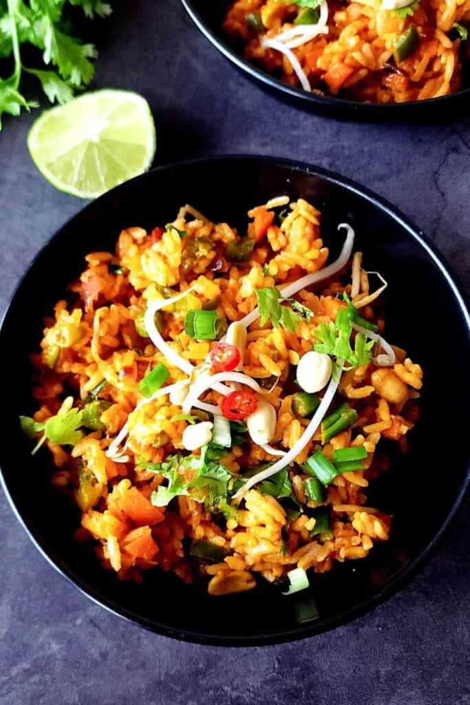 Vegan Thai red curry fried rice with vegetables